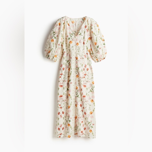 H&M | Dresses | Hm White And Red Puff Sleeve Maxi Sundress | Poshmark